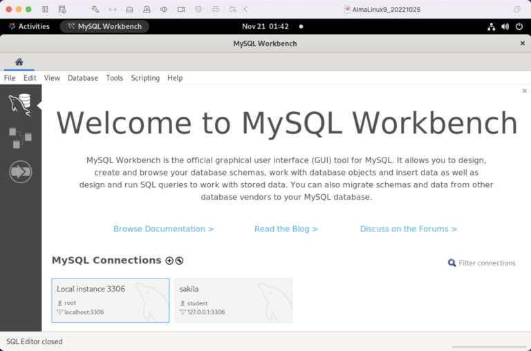 AlmaLinux MySQL Workbench | MacLochlainns Weblog